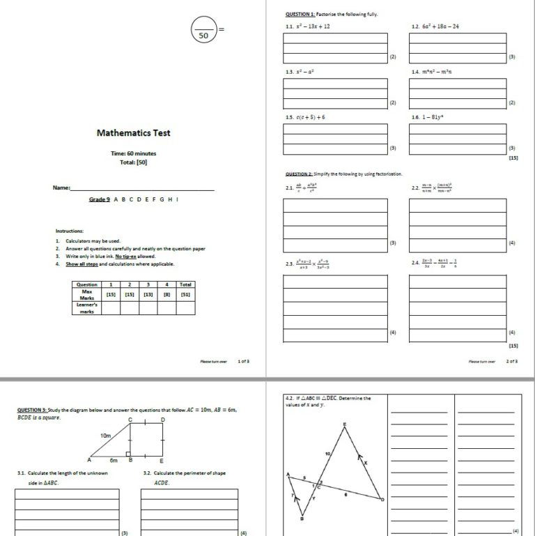 2021 – TERM 1 – GRADE 9 – MATHEMATICS – TEST • Teacha! 2021 – TERM 1 – GRADE 9 – MATHEMATICS – TEST • Teacha!