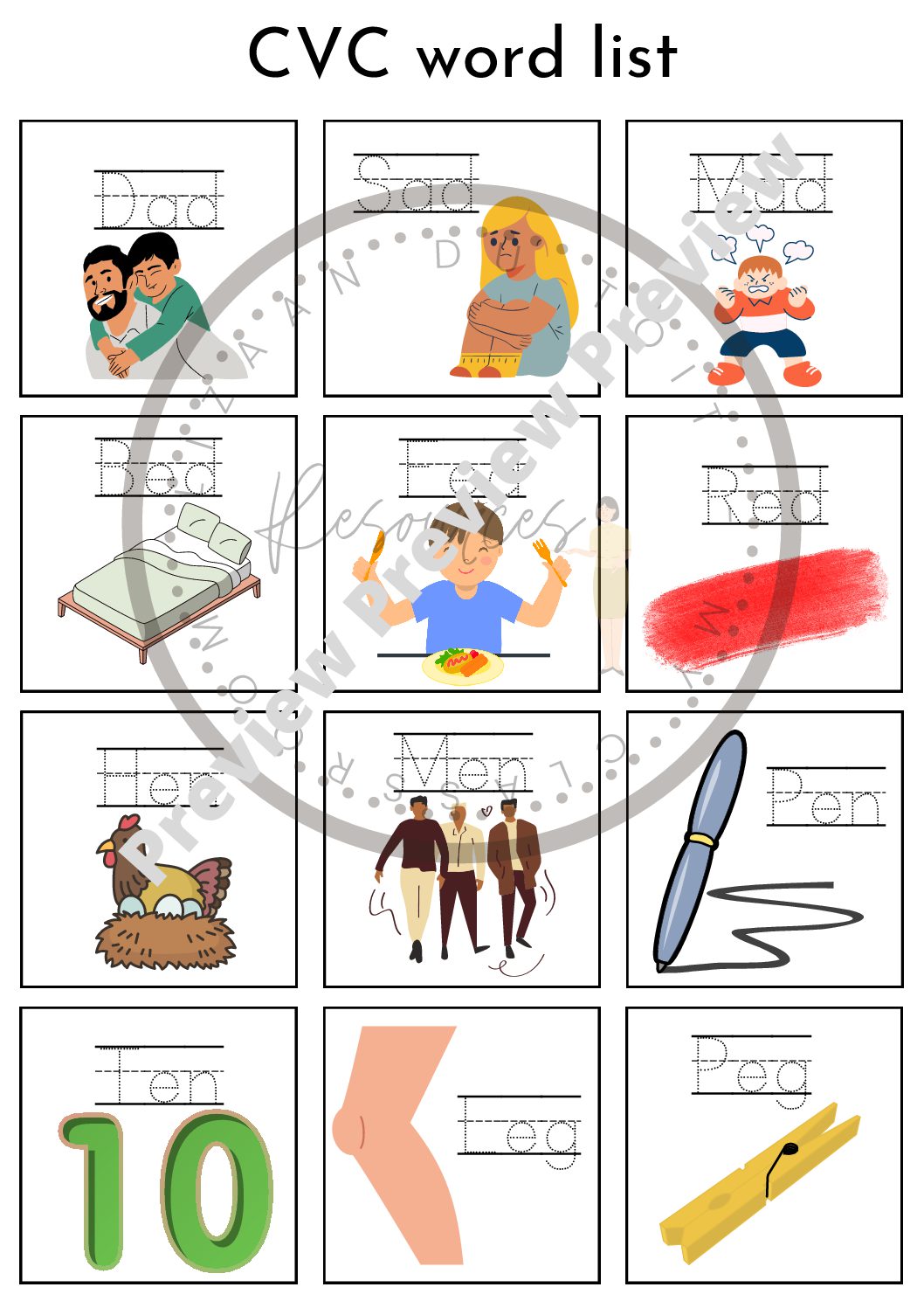 English Cvc Beginner Reading Word List Assisted Writing Sheets • Teacha