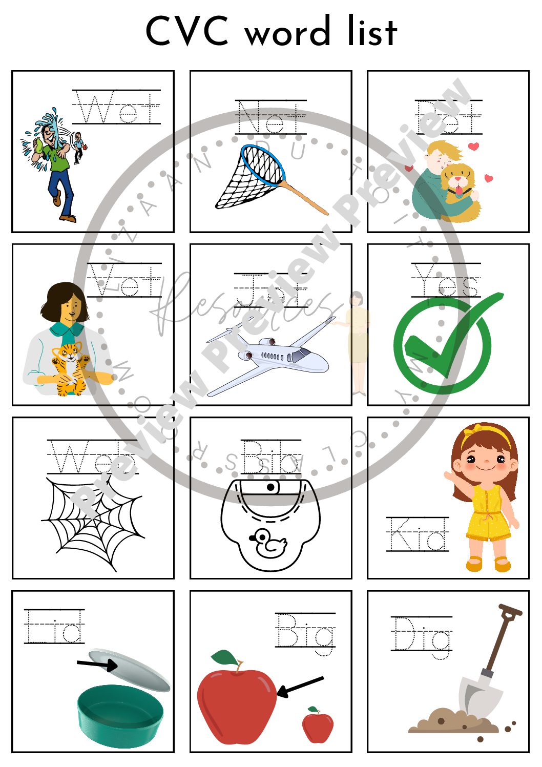 English Cvc Beginner Reading Word List Assisted Writing Sheets • Teacha