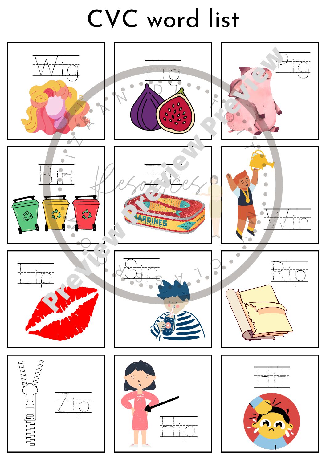 English Cvc Beginner Reading Word List Assisted Writing Sheets • Teacha