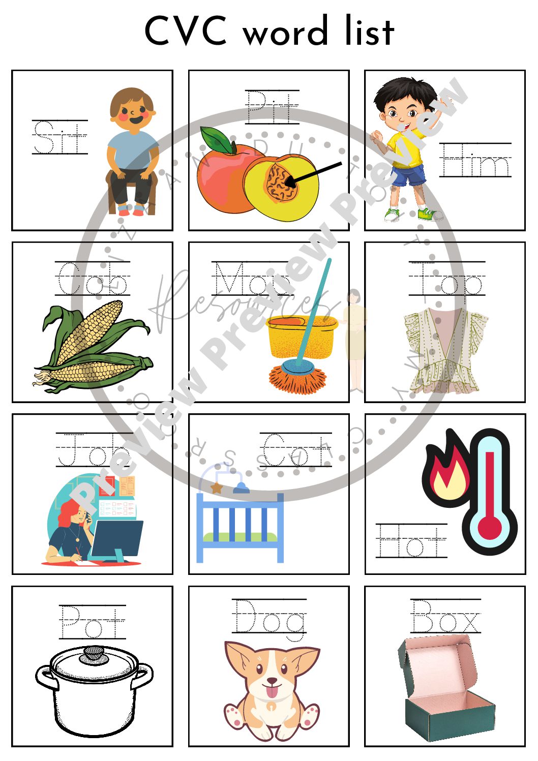 English Cvc Beginner Reading Word List Assisted Writing Sheets • Teacha