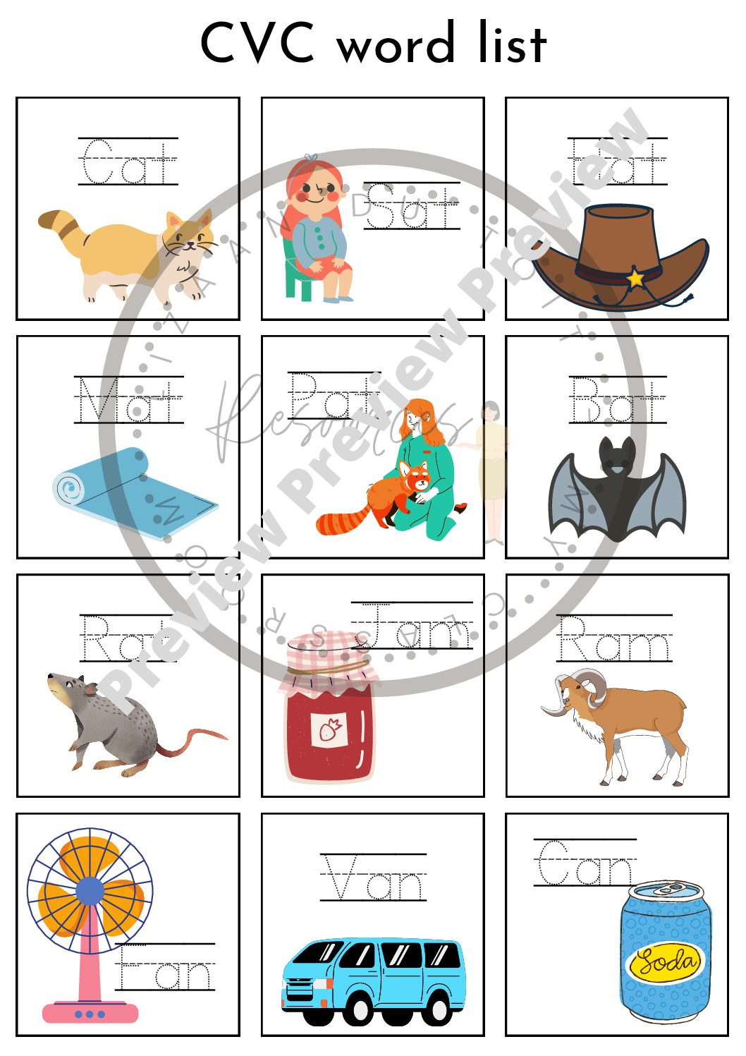 English Cvc Beginner Reading Word List Assisted Writing Sheets • Teacha