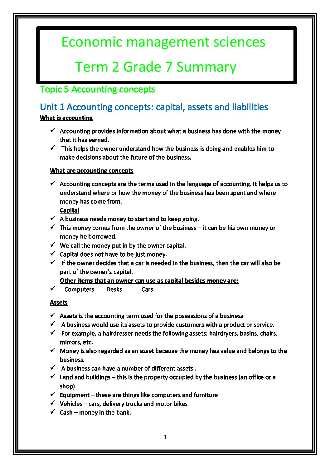EMS Term 2 Grade 7 Summary • Teacha! EMS Term 2 Grade 7 Summary • Teacha!