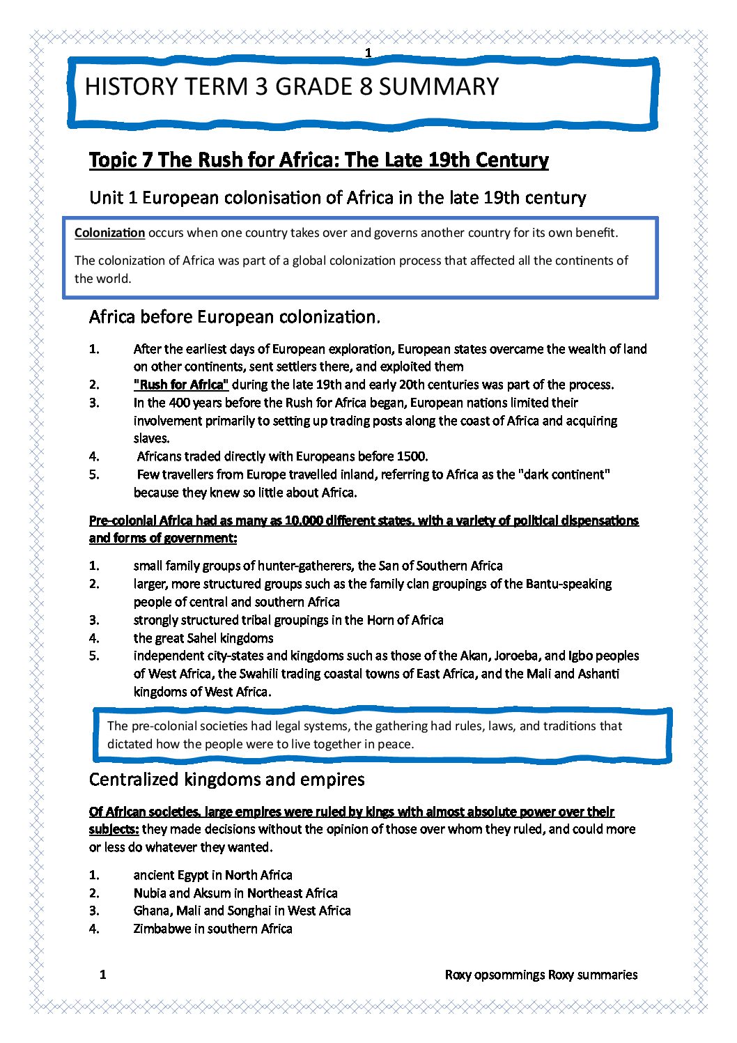 HISTORY TERM 3 GRADE 8 SUMMARY • Teacha! HISTORY TERM 3 GRADE 8 SUMMARY • Teacha!